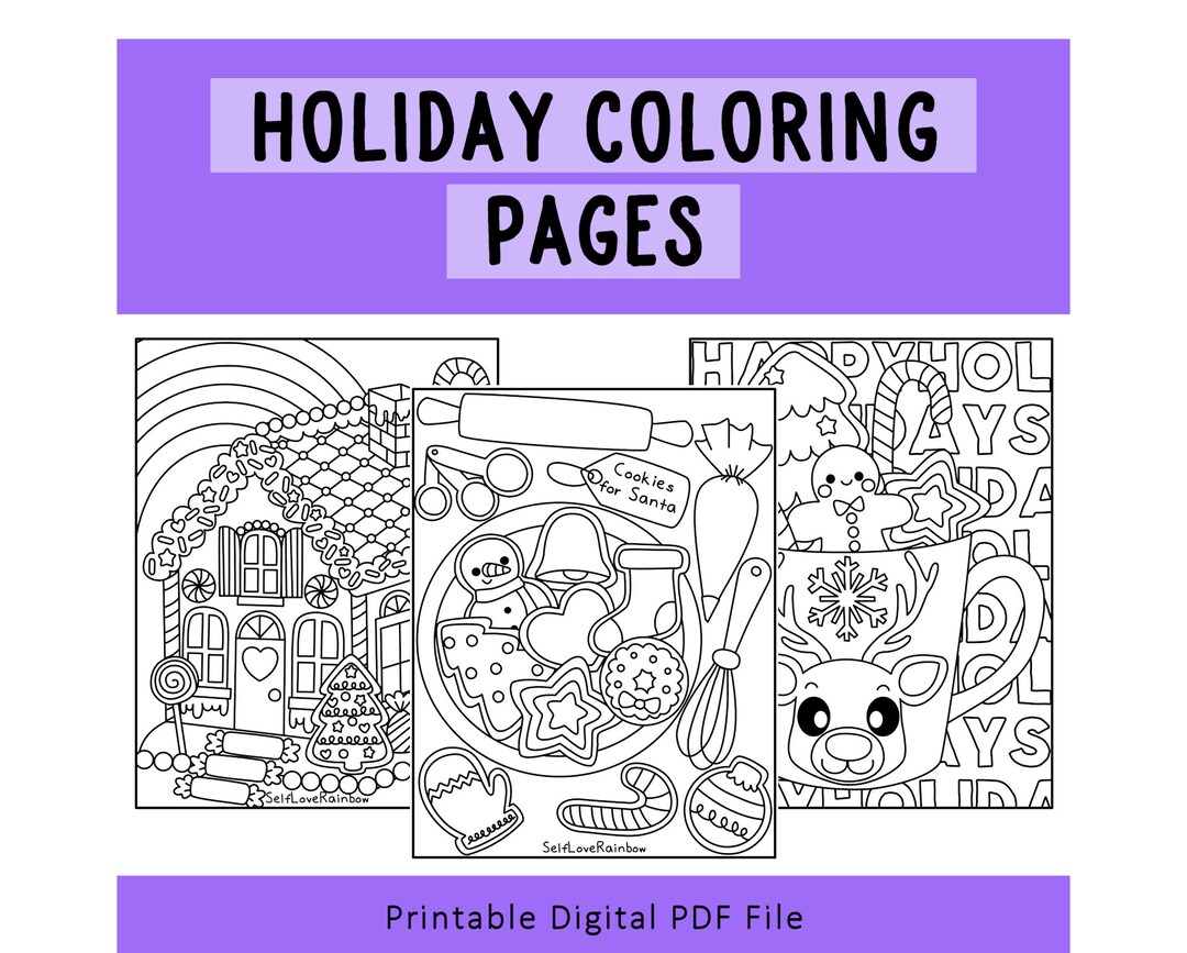 Holiday Coloring Pages Printable Hand Drawn Christmas Themed L Digital ...