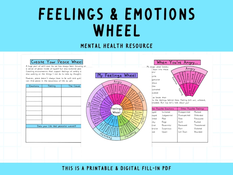 Feelings Wheel | Emotion Wheels | Mental Health Worksheet | Emotional ...
