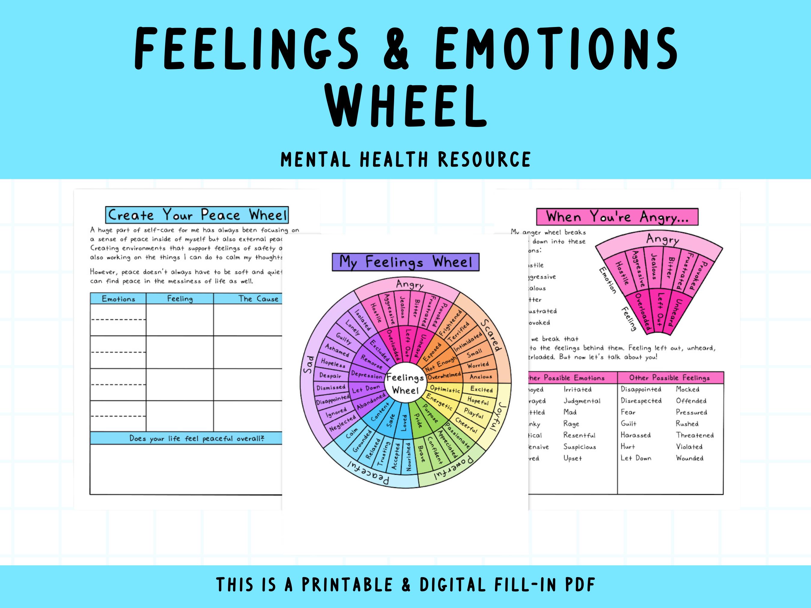 Feelings Wheel | Emotion Wheels | Mental Health Worksheet | Emotional ...