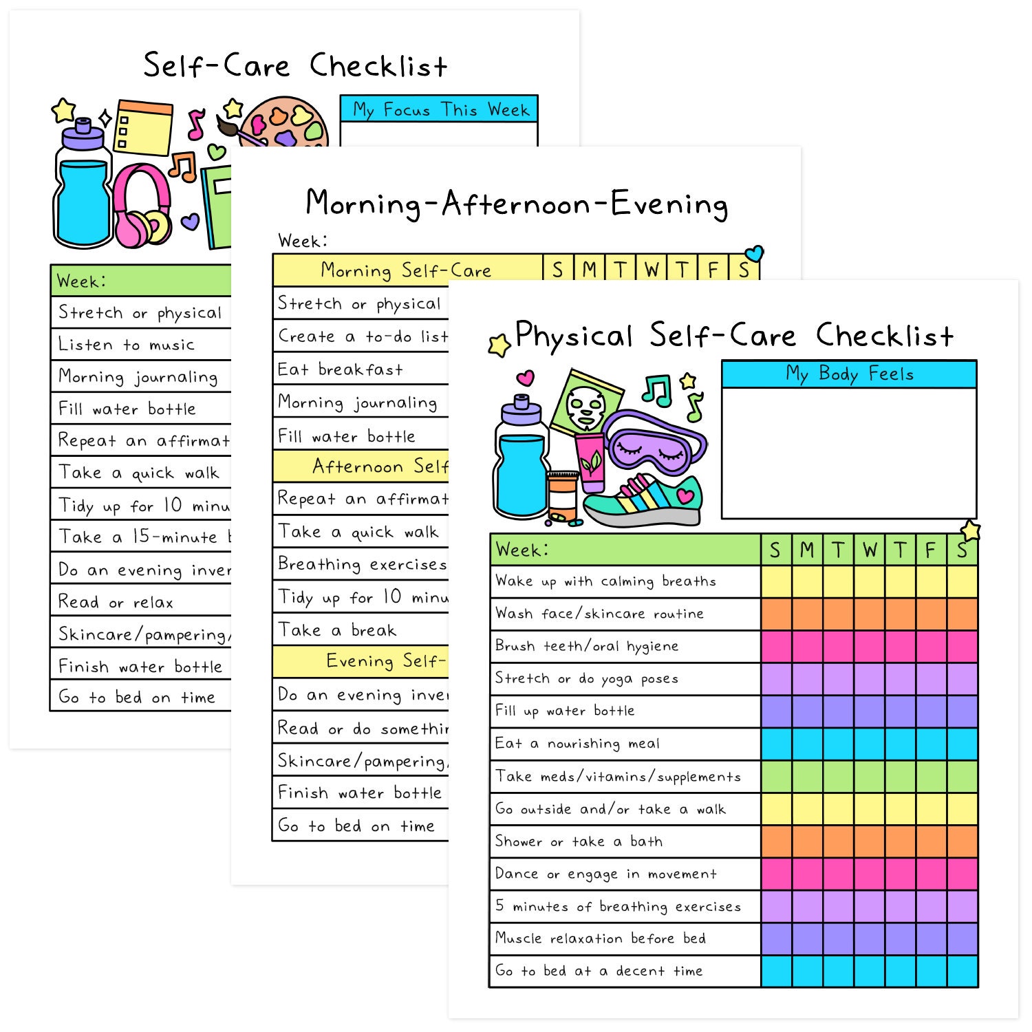 Self-care Checklists | Selfcare Journal | Tracker | Wellness ...