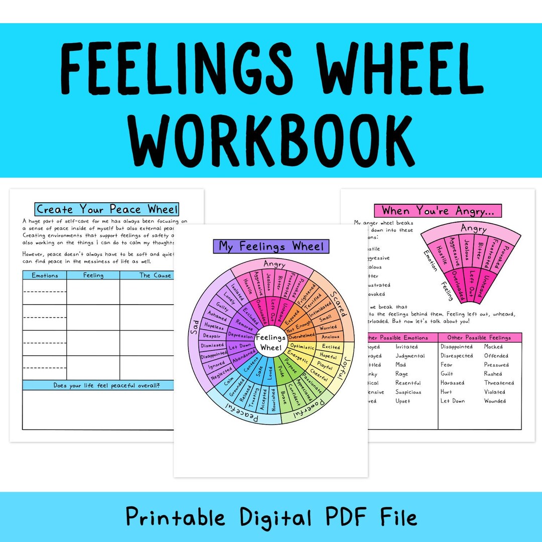 Feelings Wheel Emotion Wheels Mental Health Worksheet - Etsy
