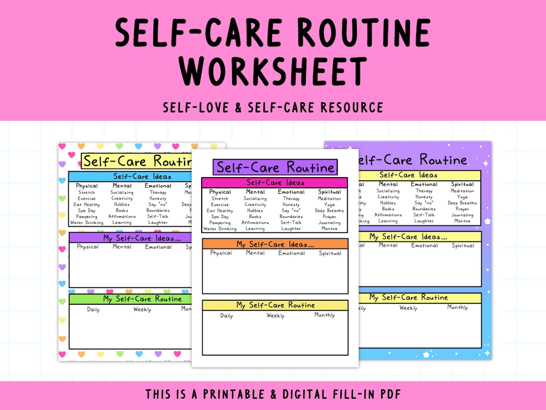 Self-care Routine Worksheet | Printable | Self-love | Love Yourself - Etsy