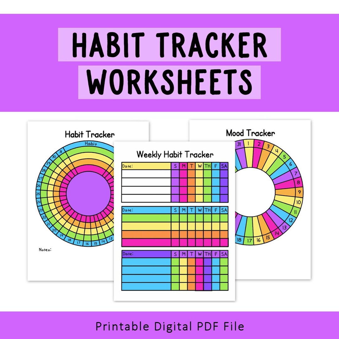Habit Tracker Worksheets Mood Tracker Self-help Personal Growth Bullet ...