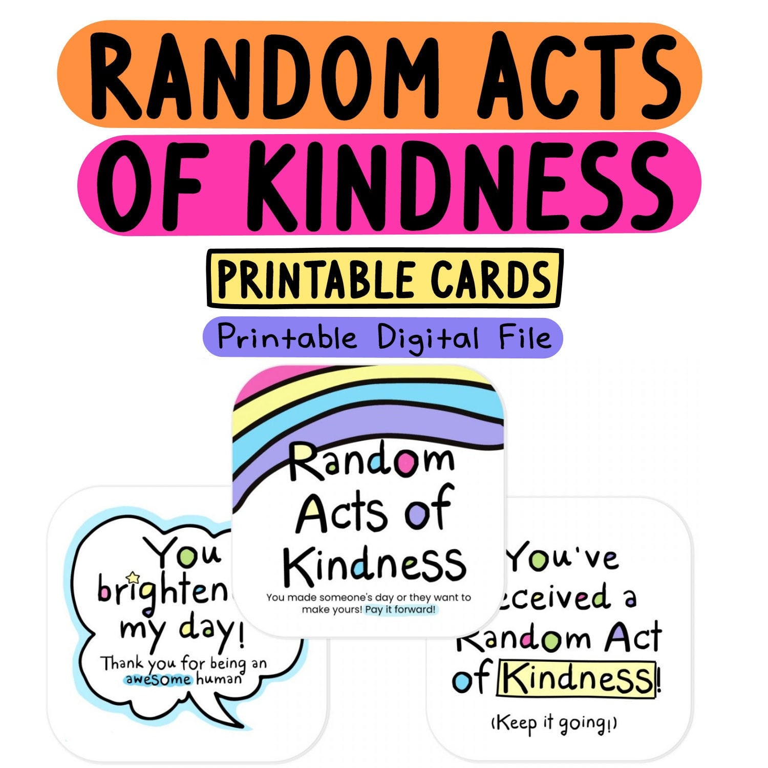 Printable Random Acts of Kindness Cards RAOK Pay It | Etsy