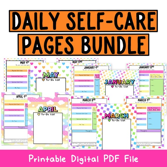 Daily Self-care Worksheets Bundle Goals Motivation - Etsy