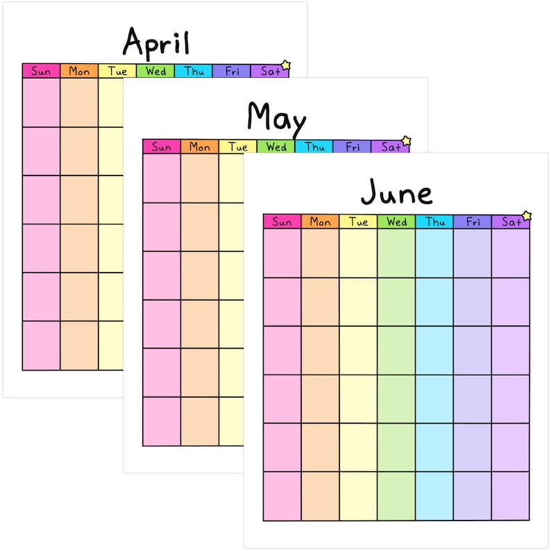 Rainbow Blank Calendar Printable: Fill-in Monthly Planner (digital ...