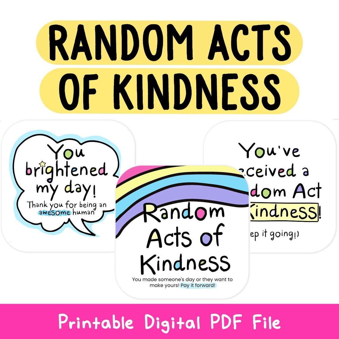 Printable Random Acts of Kindness Cards RAOK Pay It - Etsy