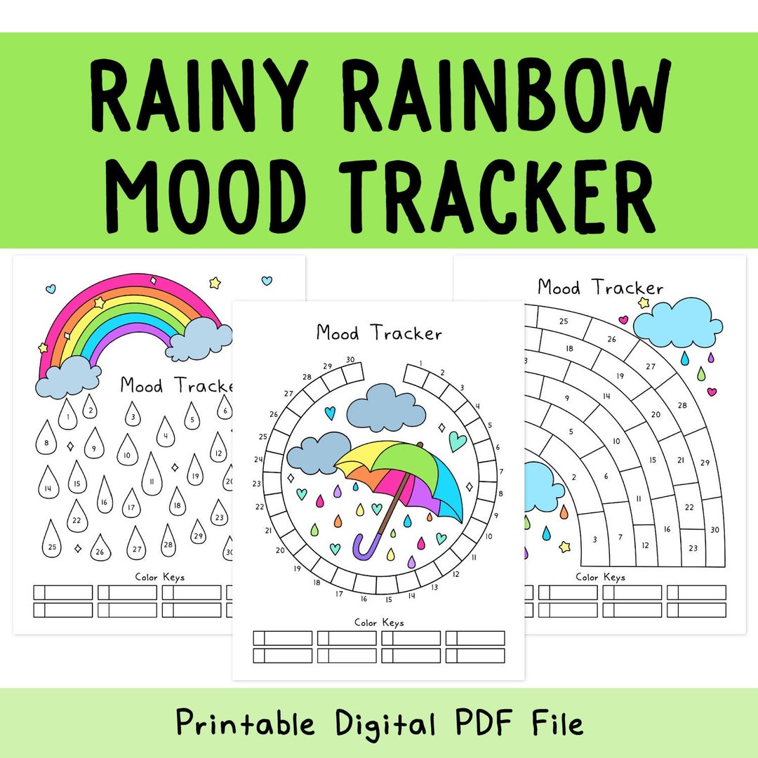 Rainy Rainbow Mood Tracker Handdrawn Self-love Rainbow - Etsy
