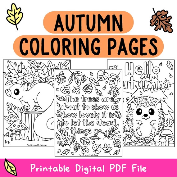 Autumn Coloring Pages Cozy Hygge Printable Fall Leaves - Etsy