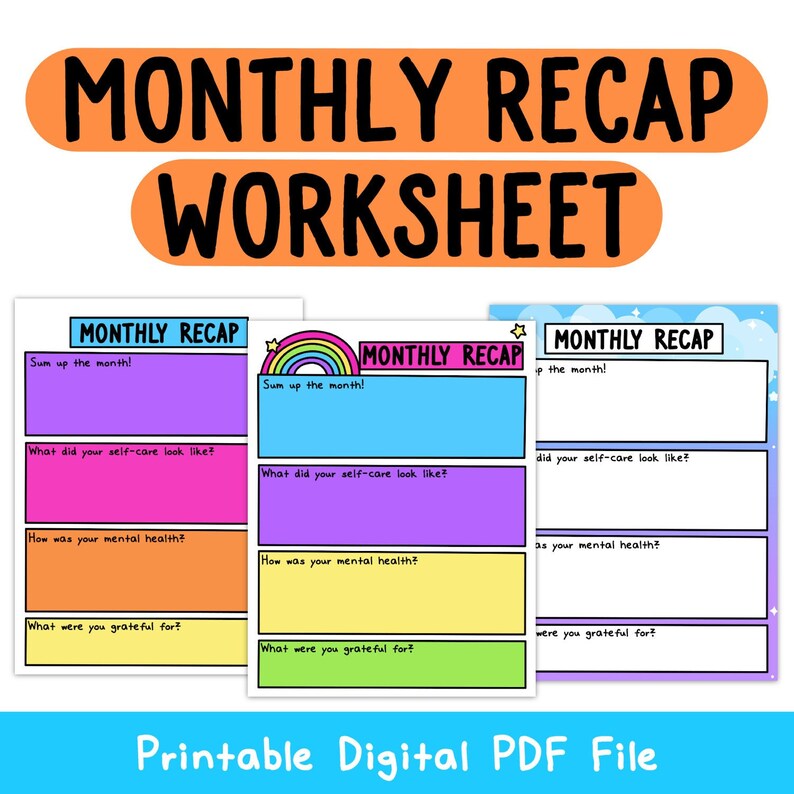 Monthly Recap Planner Printable Self-help | Etsy