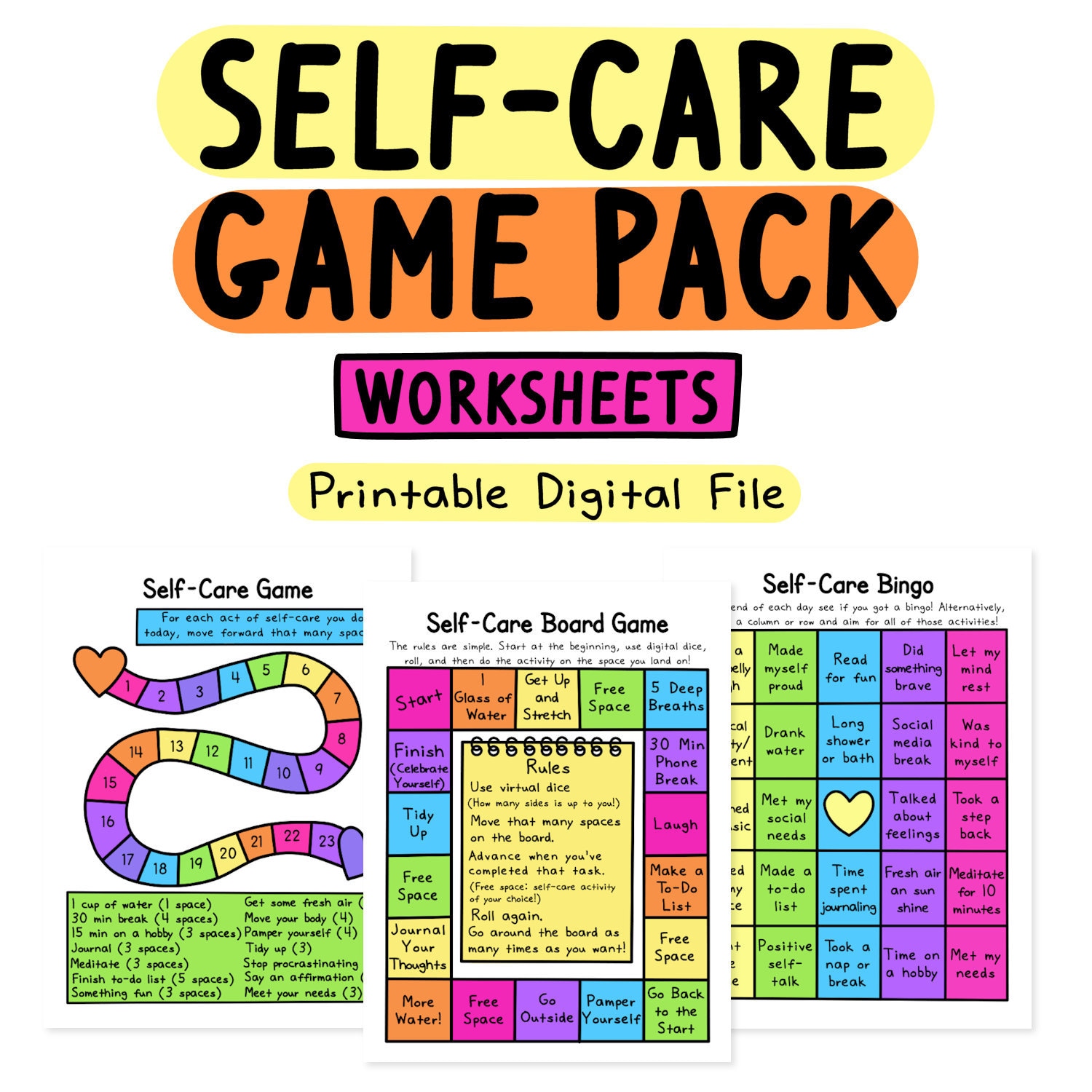 Self-Care Game Pack Word Search Printable Self-Help | Etsy