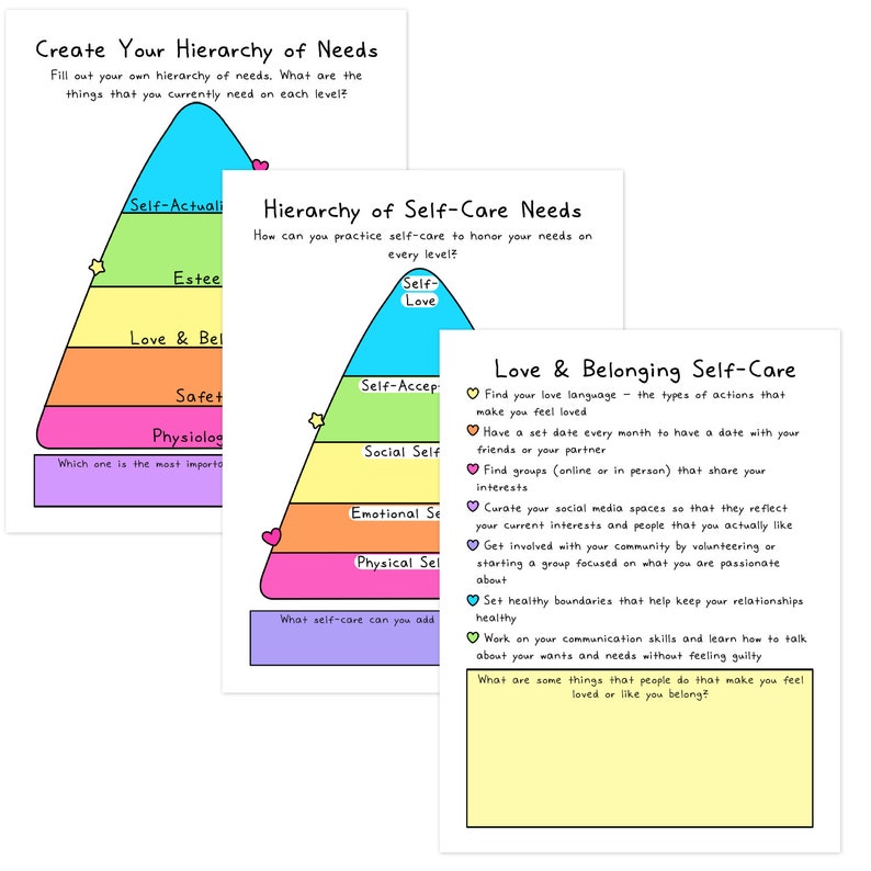 Maslow's Hierarchy of Needs Workbook Self-care Needs - Etsy