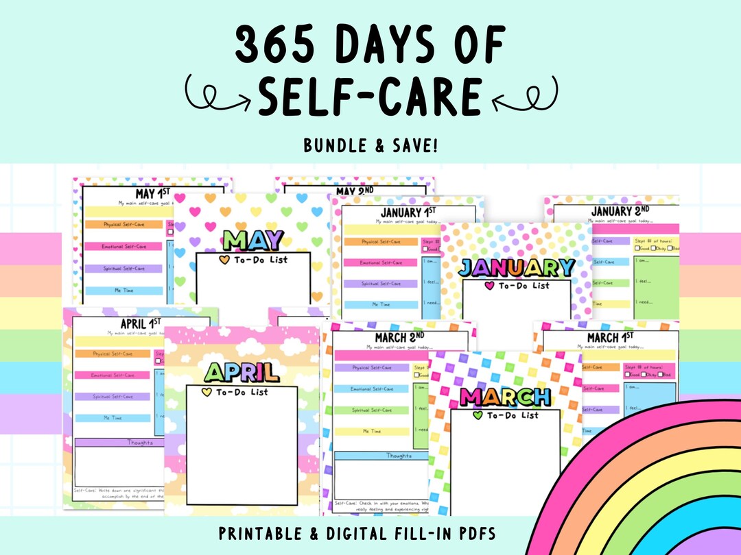 Daily Self-care Worksheets Bundle | Goals | Motivation | Self-care ...