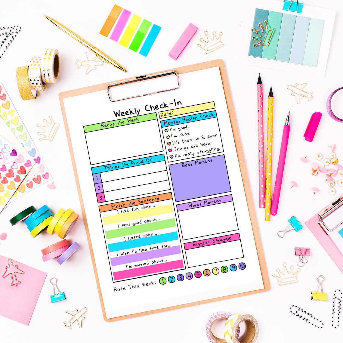 Teen Mental Health Weekly Check-in: Journaling Worksheet (digital ...