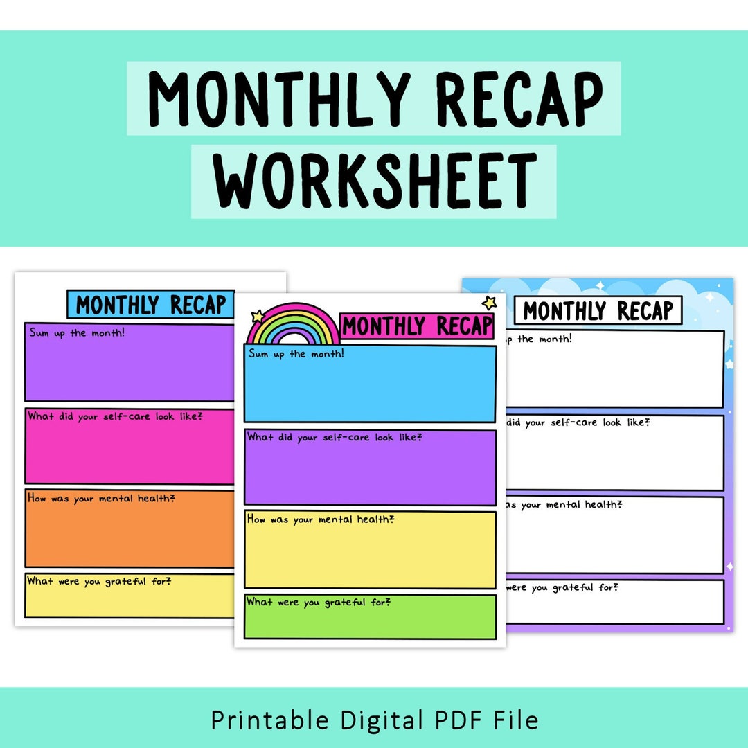 Monthly Recap Planner Printable Self-help - Etsy