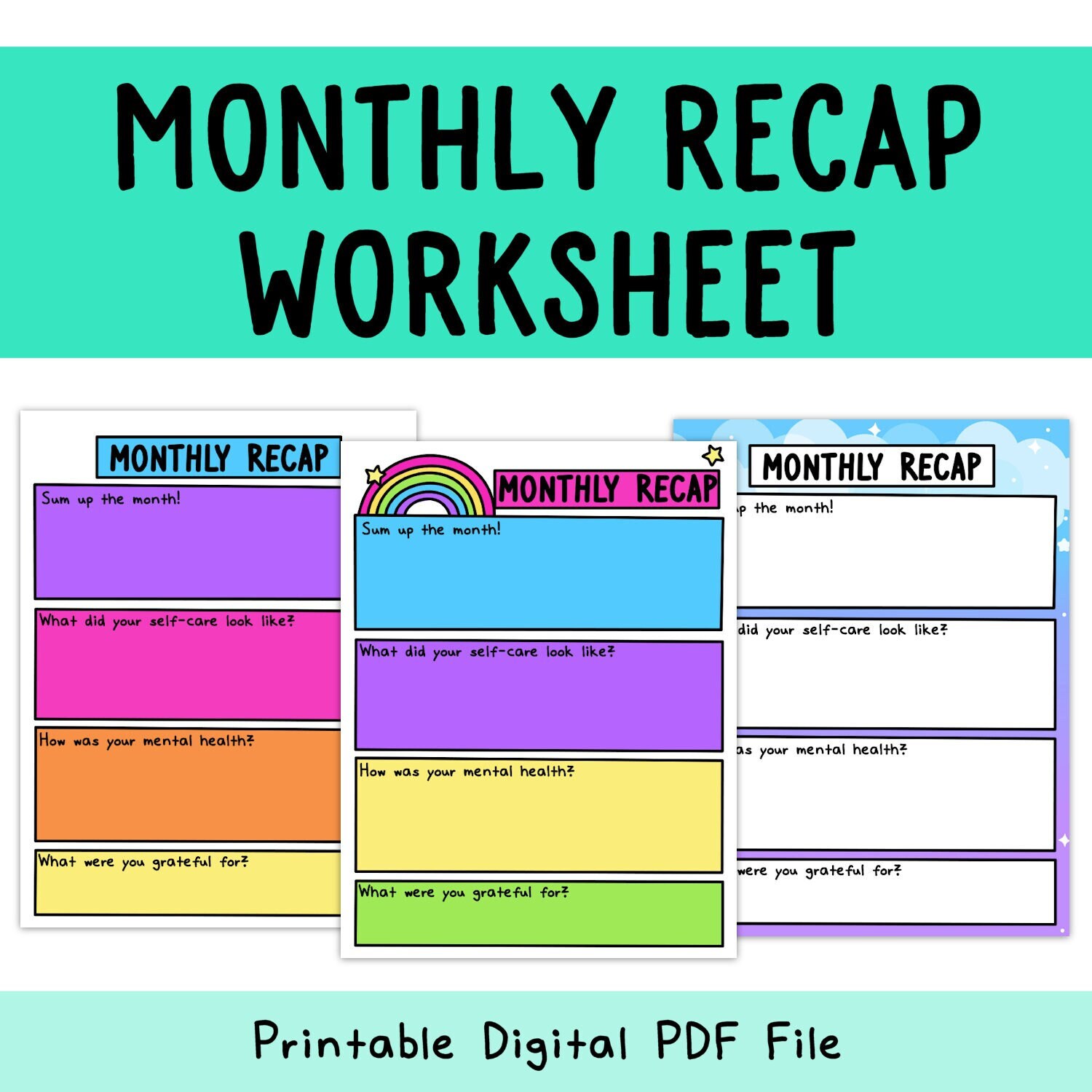 Monthly Recap Planner Printable Self-help - Etsy