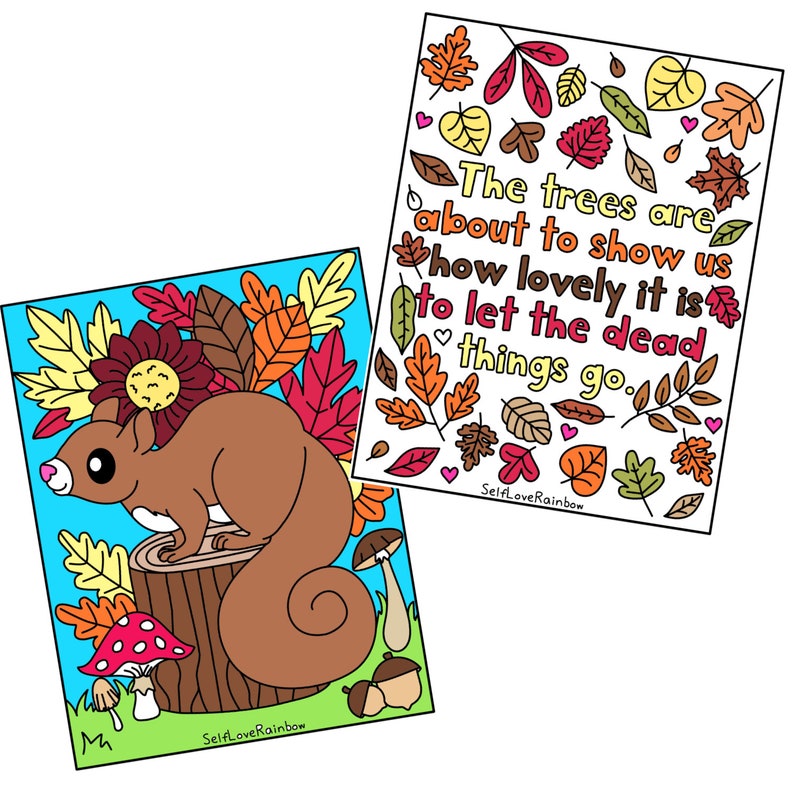 Autumn Coloring Pages Cozy Hygge Printable Fall Leaves - Etsy