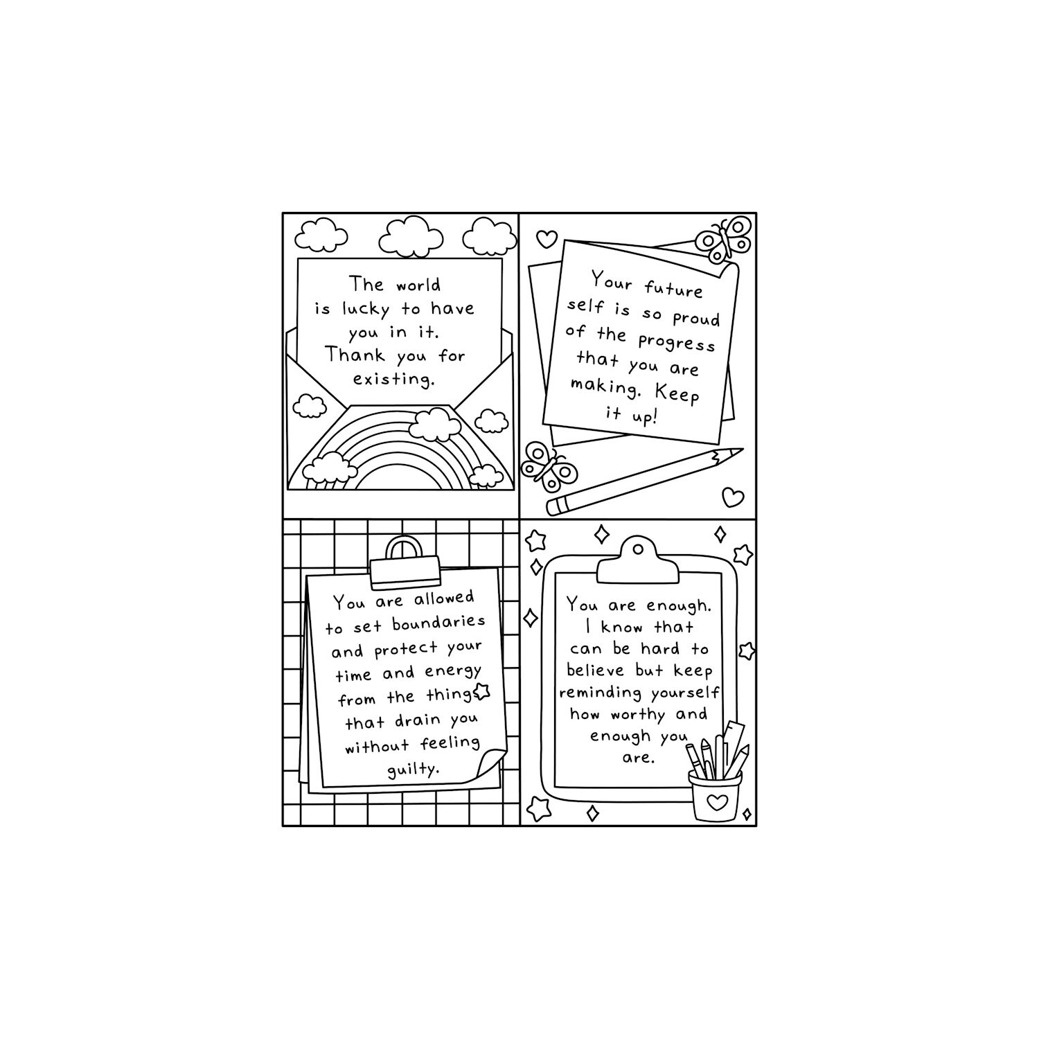 Mini Inspiring Coloring Pages: Hand Drawn Designs (PDF, PNG, JPG) - Etsy