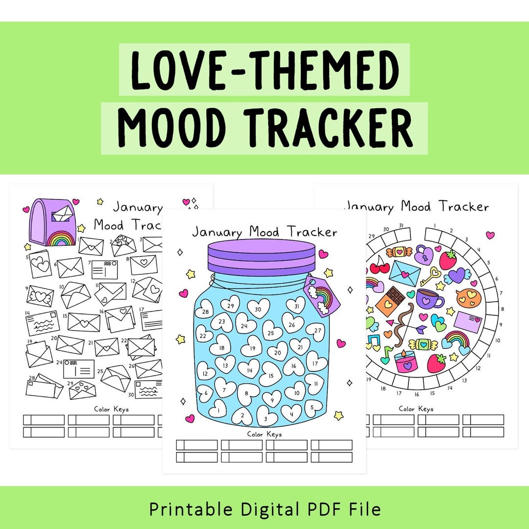 Love-themed Mood Tracker Handdrawn Self-love Rainbow Mood Log Mental ...