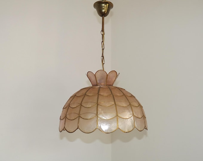 Vintage 1970s French Capiz Shell Hanging Light – Peach Scalloped Design ...