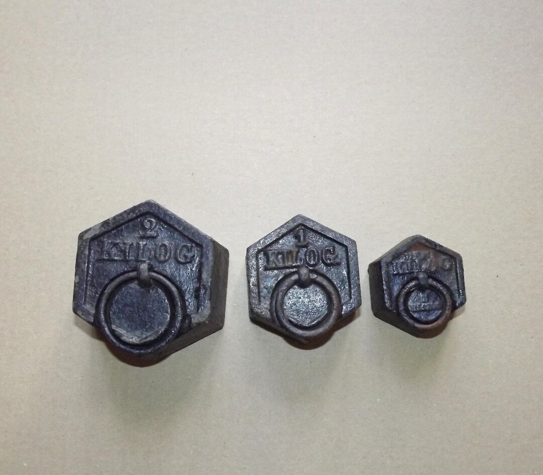 Set 3 French Antique Hexagonal Cast Iron Graduating Handled Scale ...