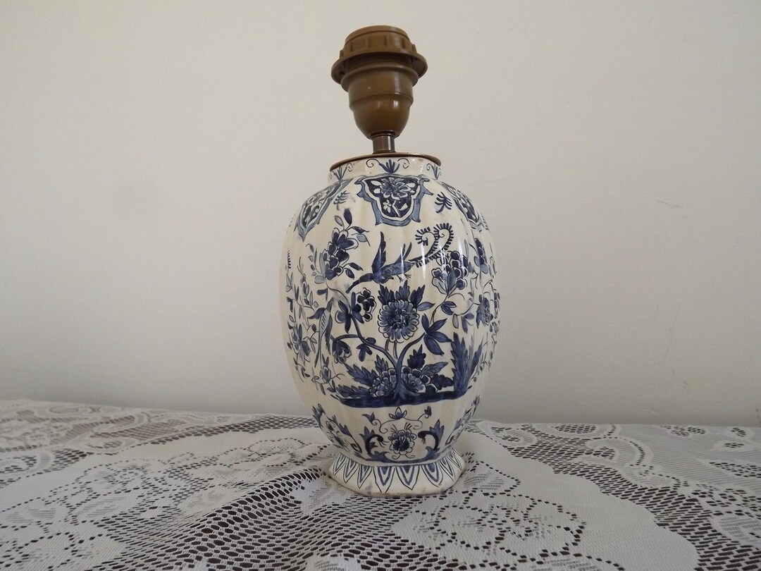 Pretty Porcelain Lamp Base in White With Blue Bird and Floral ...