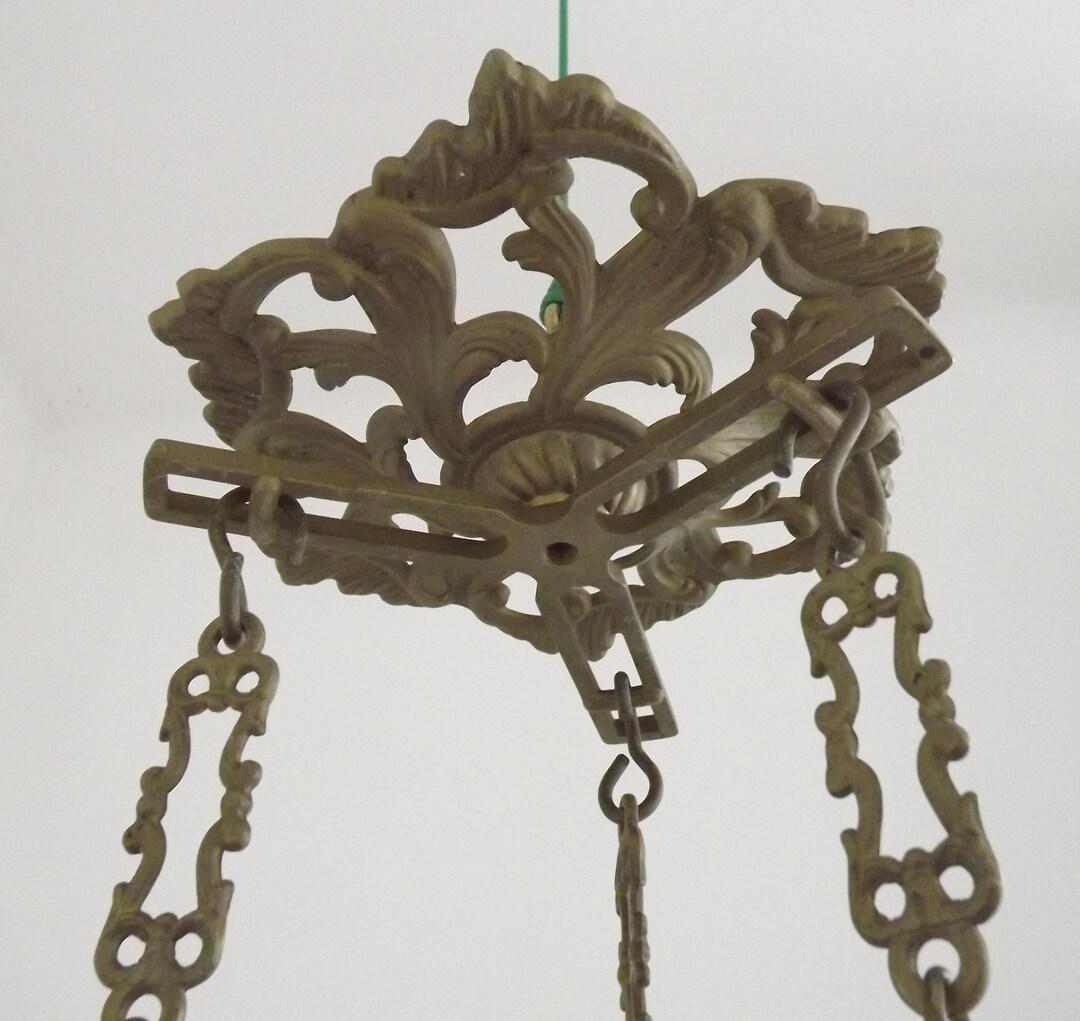 French Antique Bronze Ceiling Canopy With 3 Ornate Hanging Chains ...