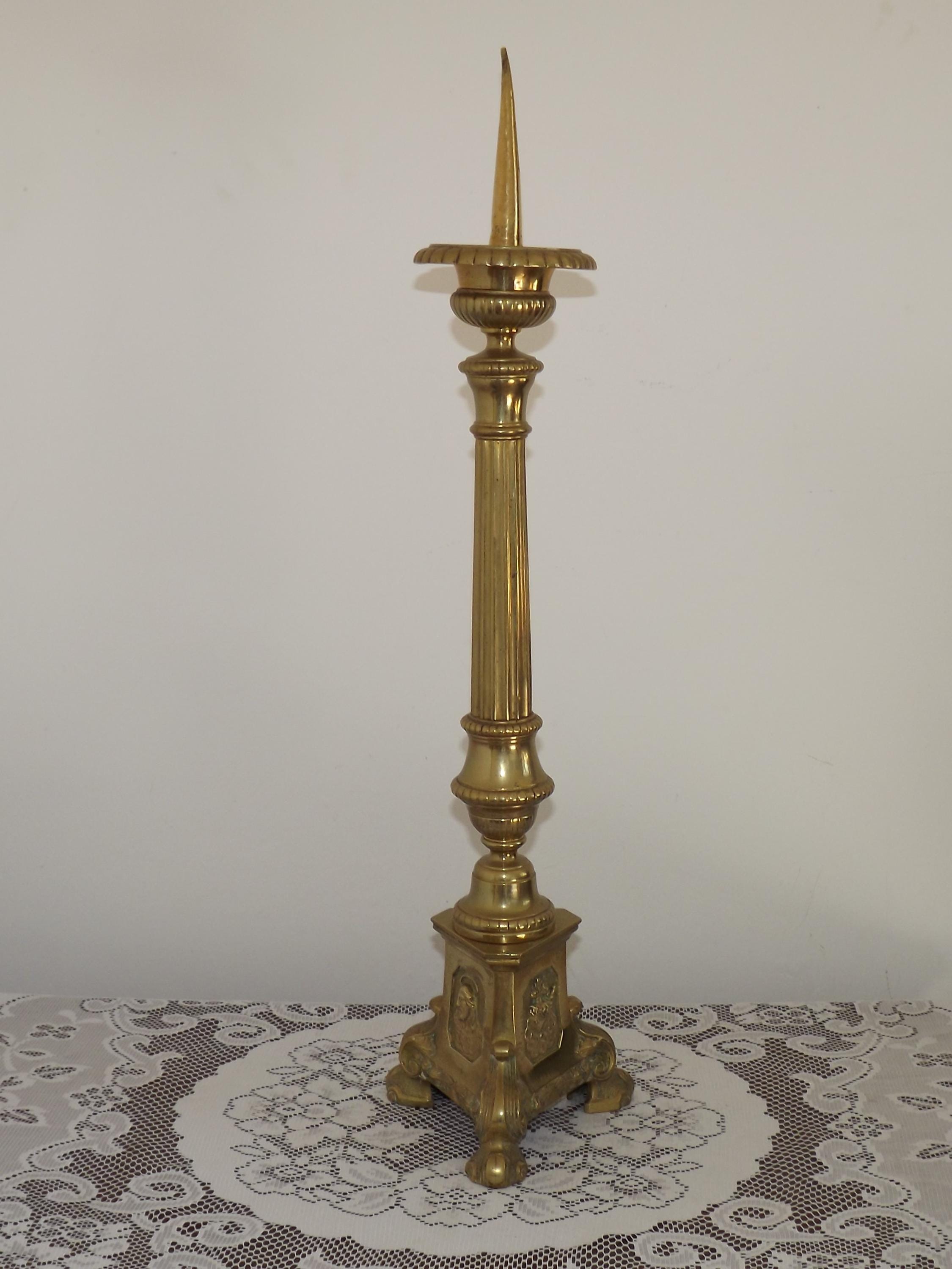 French Antique Brass Church Candle Stand With Lion Feet Base ...