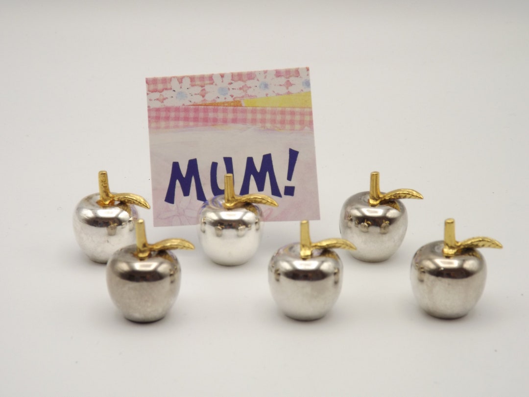 Set of 6 Vintage French Silver & Gold Metal Apple Shaped Name Place ...