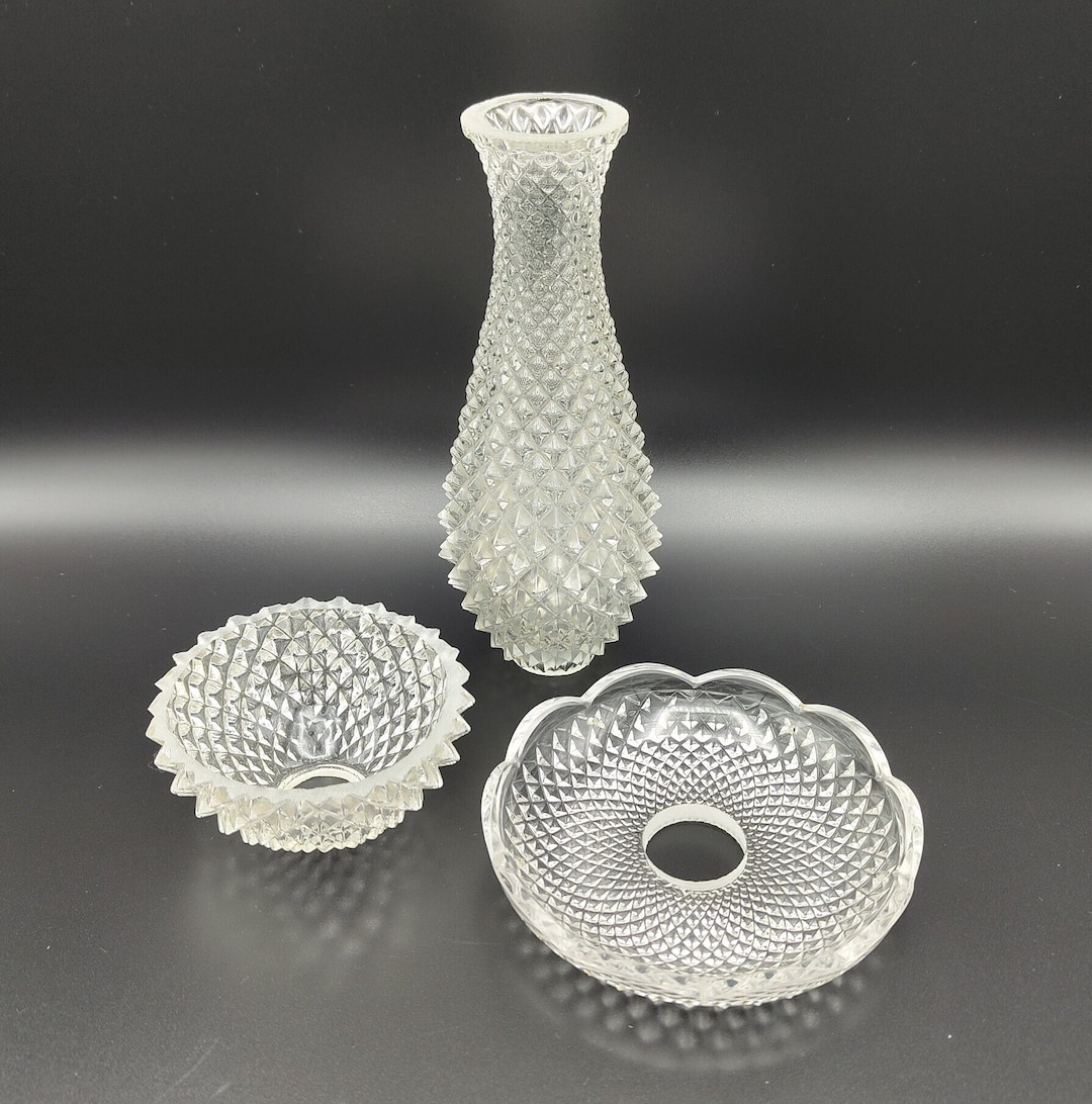 French Vintage Cut Glass Raised Diamond Effect Chandelier Replacement ...