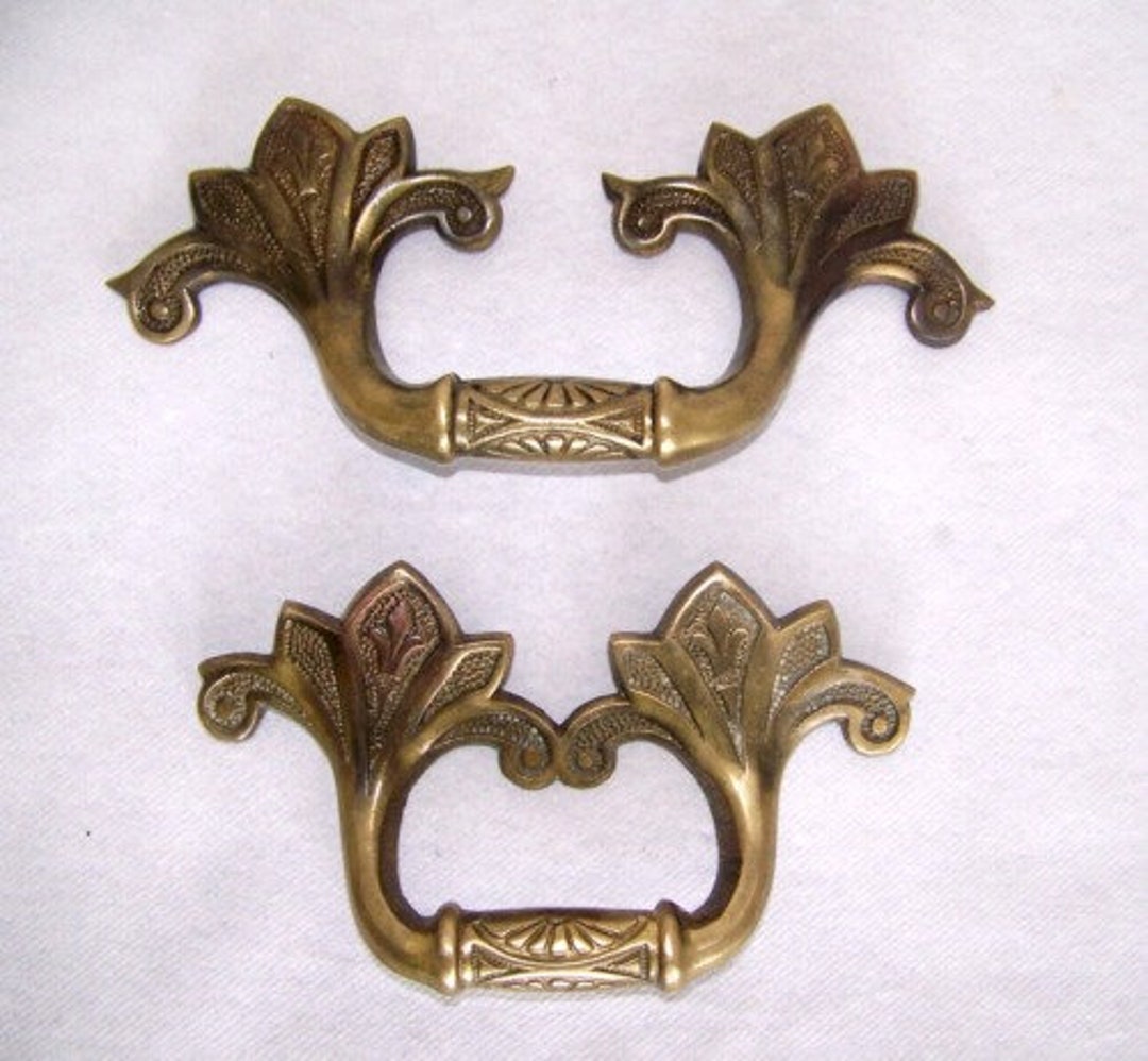 Pair French Antique Art Deco Style Solid Brass Drawer Furniture Handles ...