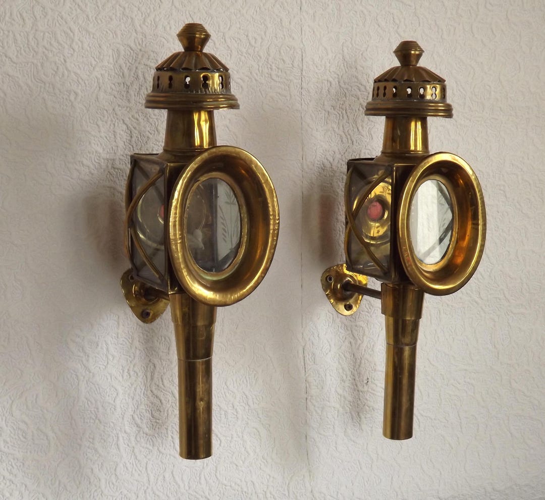 French Victorian Brass Carriage Lights – Pair With Wall Mounts - French ...
