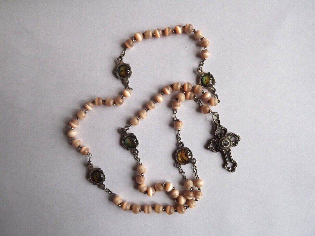 Vintage French Glass Bead Rosary Silver Metal Crucifix & Decorative ...