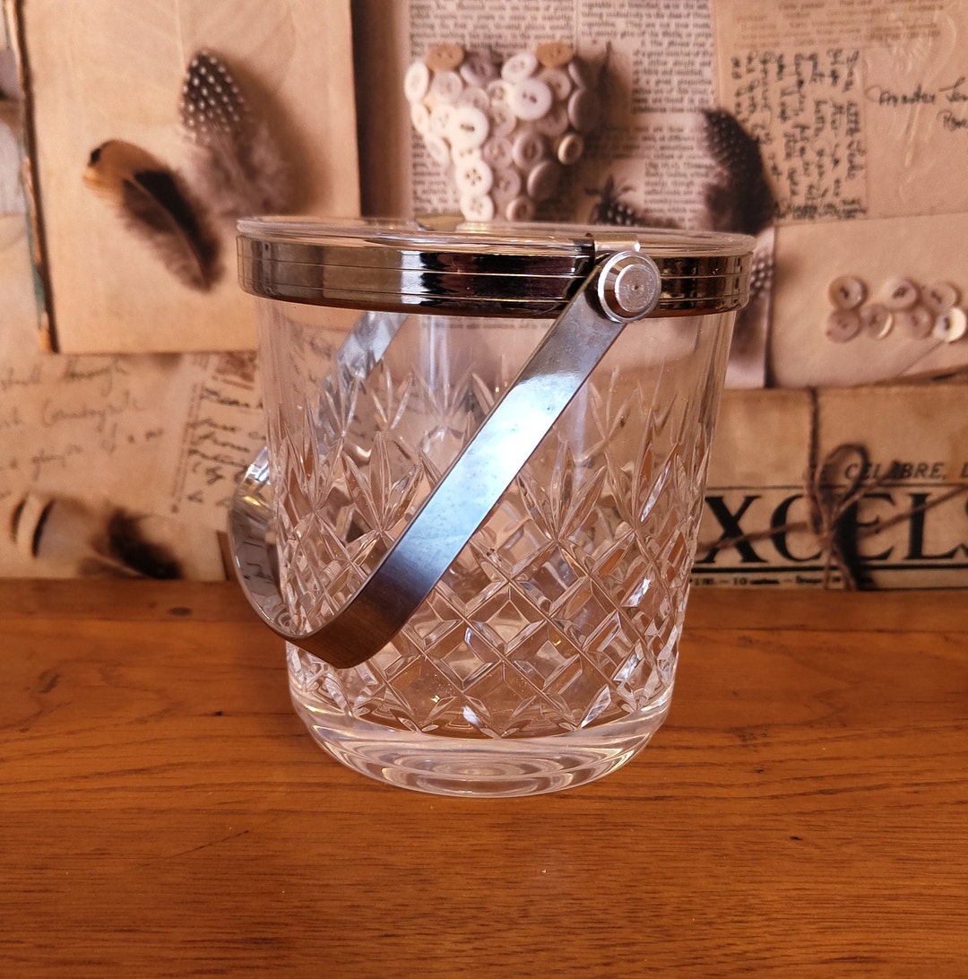 Vintage French Cut Glass Ice Bucket With Square Silver Metal Carry ...