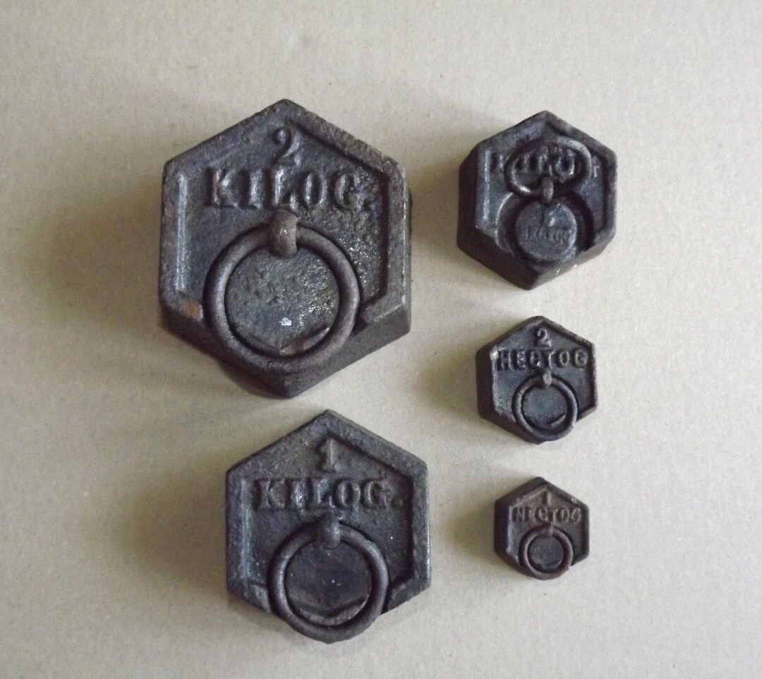 Set 5 French Antique Hexagonal Cast Iron Graduating Handled Scale ...