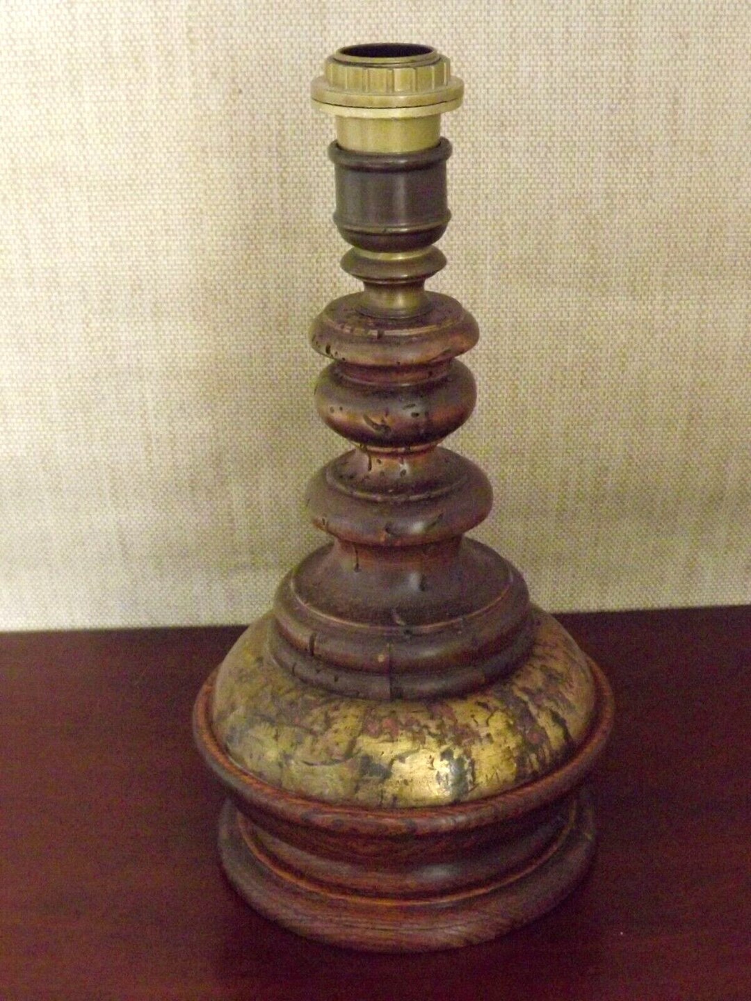 Vintage Mid Century Round Turned Wood Lamp Base With Gold Highlights ...