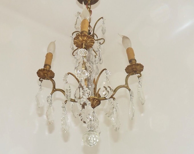 Exquisite 1940s French Vintage Bronze Glass and Crystal 4 Light ...