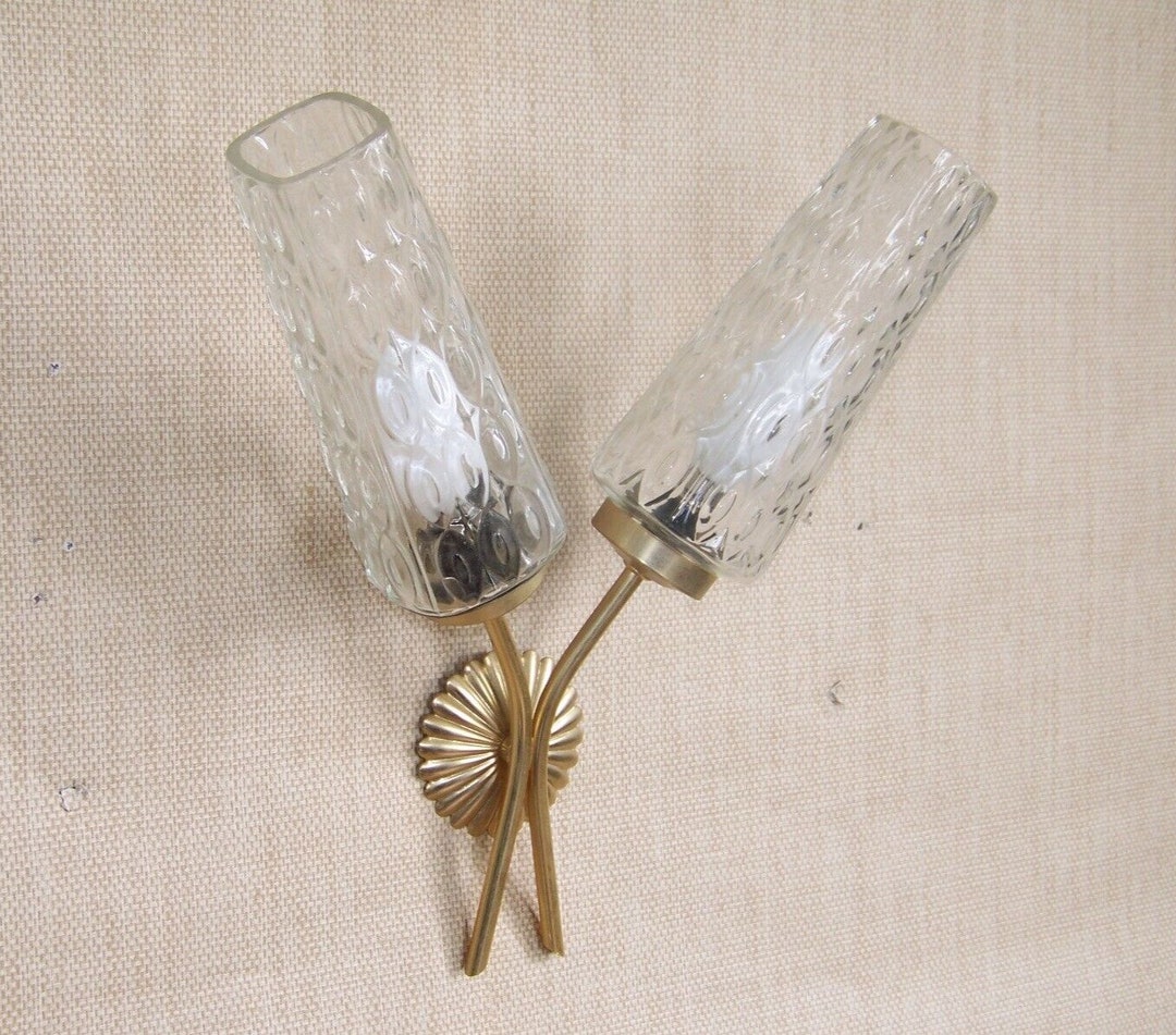 French Vintage Retro Double Wall Light Gold Metal With Glass Shades ...