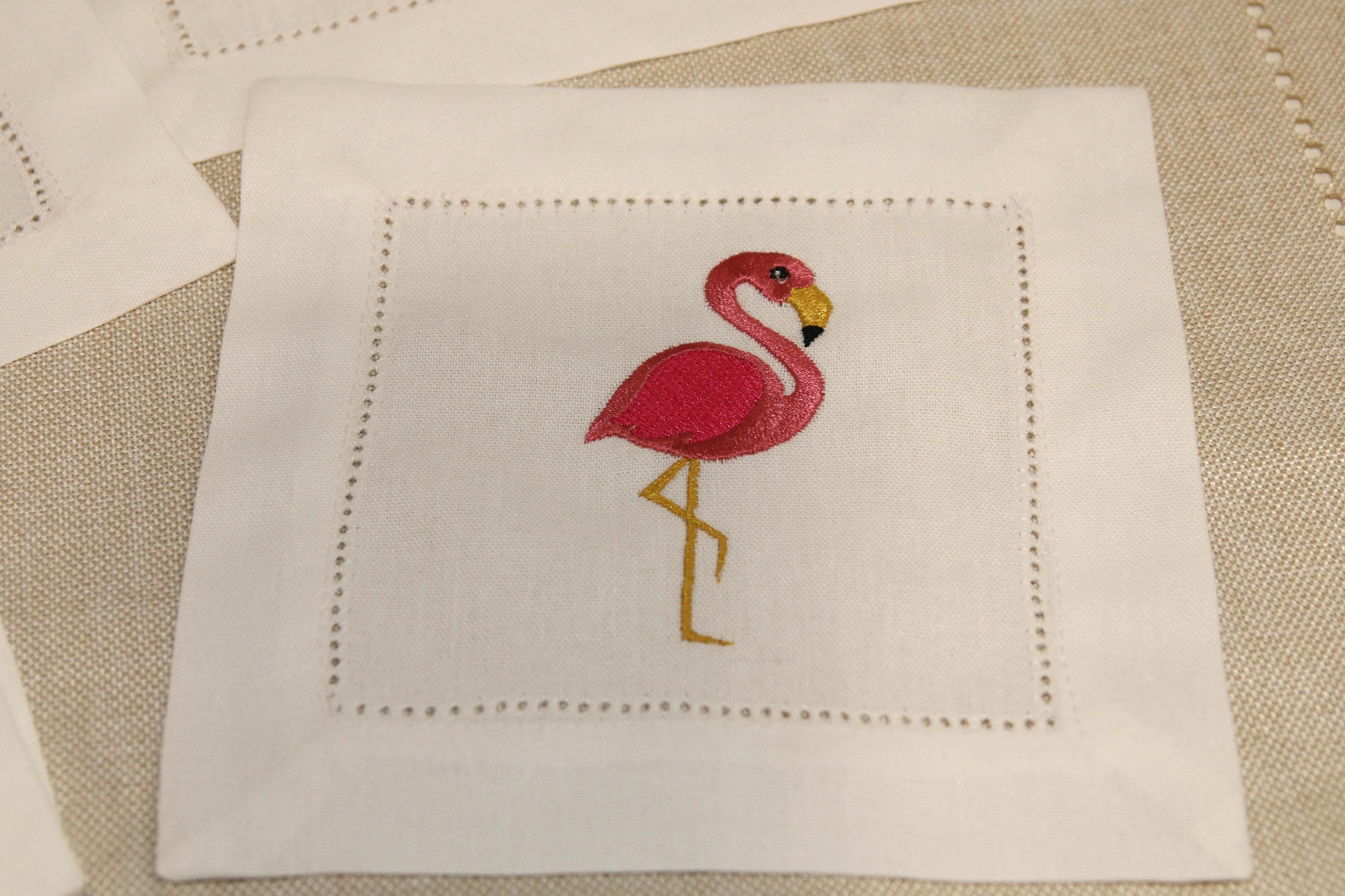 Pink Flamingo Cocktail Napkins, Embroidered Cocktail Napkins With ...