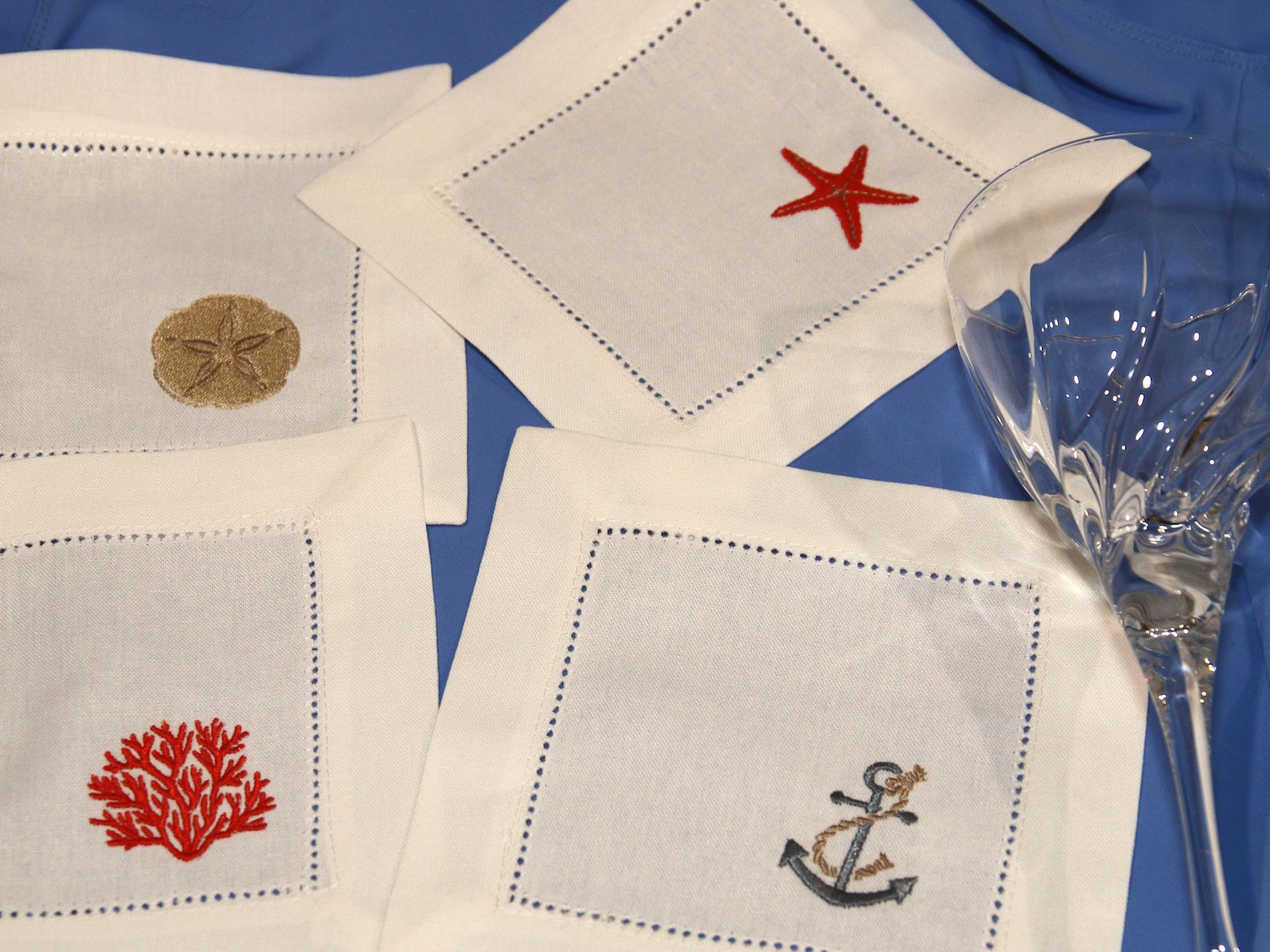 Cocktail Nautical Napkins, Bar Cart Decor, Embroidered Napkin Set ...