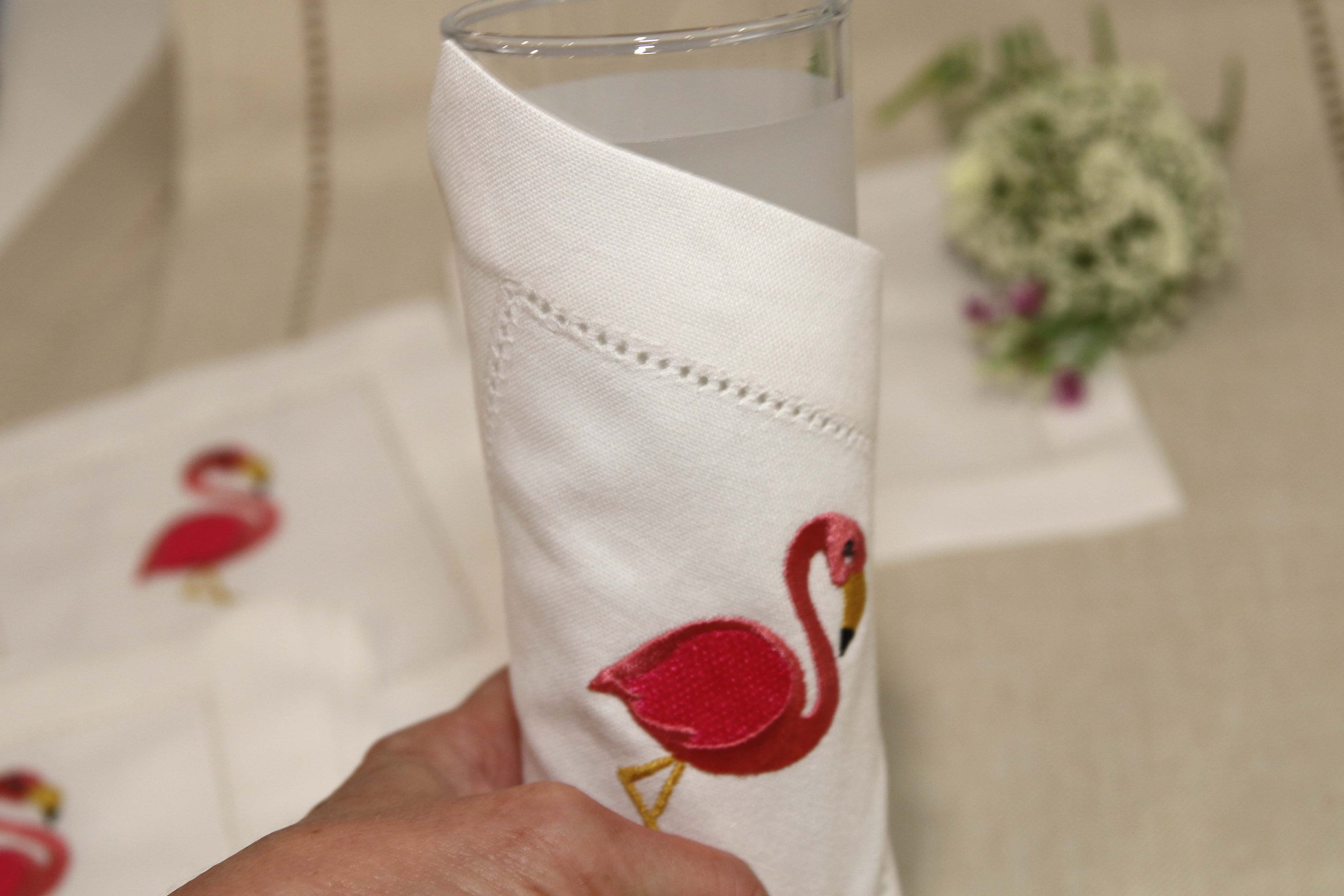 Pink Flamingo Cocktail Napkins, Embroidered Cocktail Napkins With ...