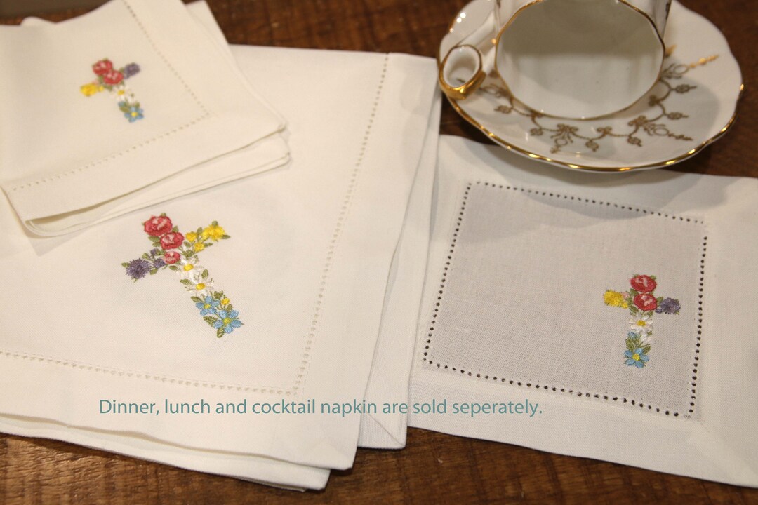 Set of Embroidered Easter Napkins, Christian Embroidery, Elegant Linen ...