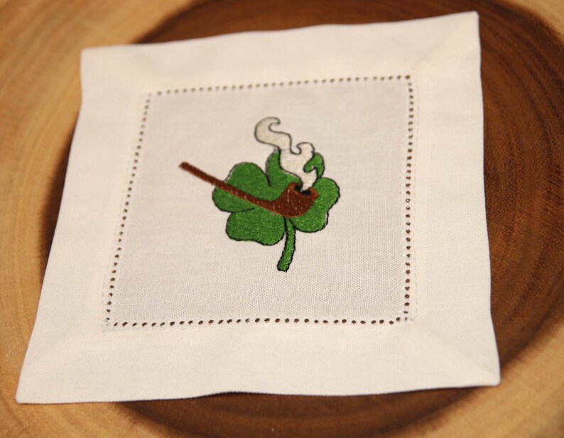 Shamrock and Pipe Napkins, Bar Cart Decor, Embroidered Napkin Set ...