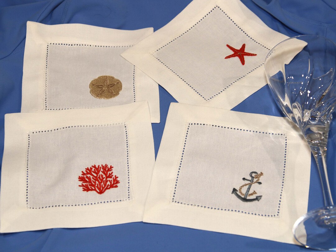 Cocktail Nautical Napkins, Bar Cart Decor, Embroidered Napkin Set ...