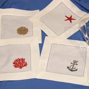 Cocktail Nautical Napkins, Bar Cart Decor, Embroidered Napkin Set ...