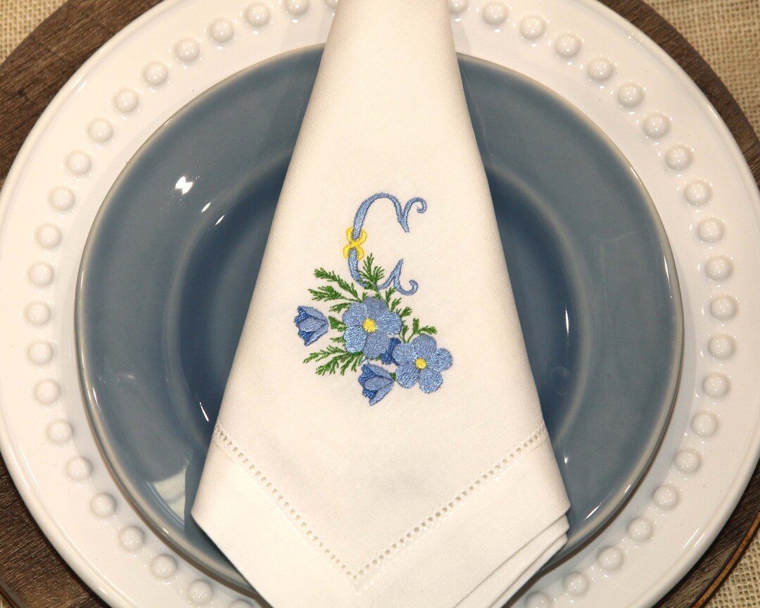 Embroidered Forget-me-not Napkins, Botanical Embroidery, Reusable ...
