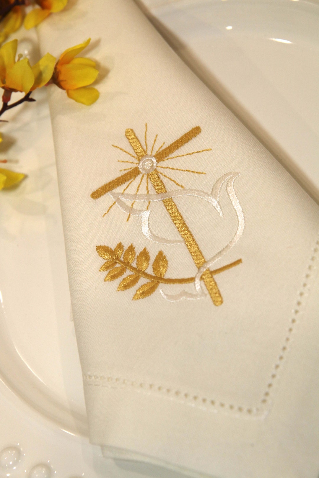 Set of Embroidered Easter Napkins, Christian Embroidery, Elegant Linen ...