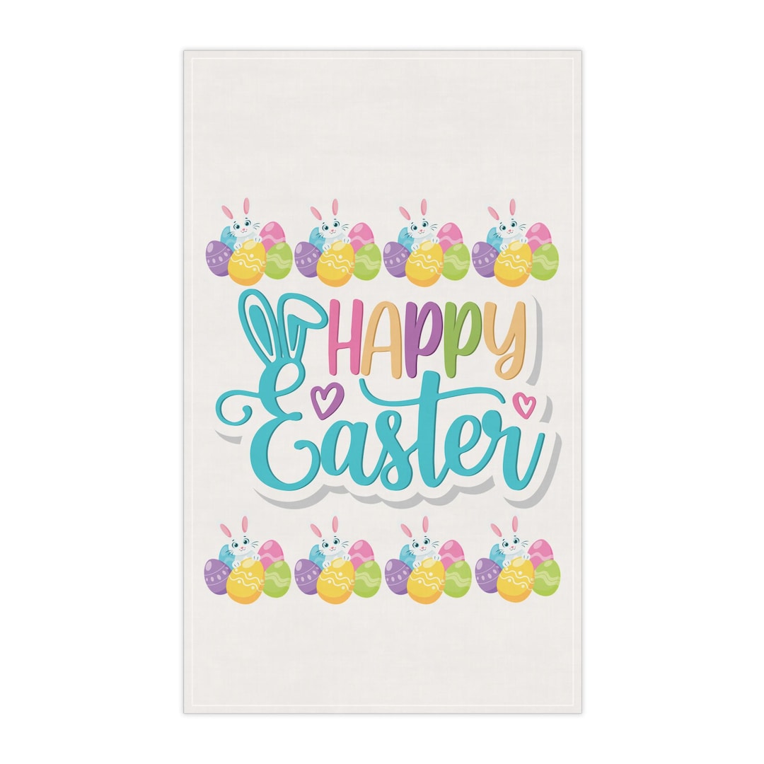 Happy Easter Tea Towels - Colorful Bunny & Egg Design for Spring Decor ...