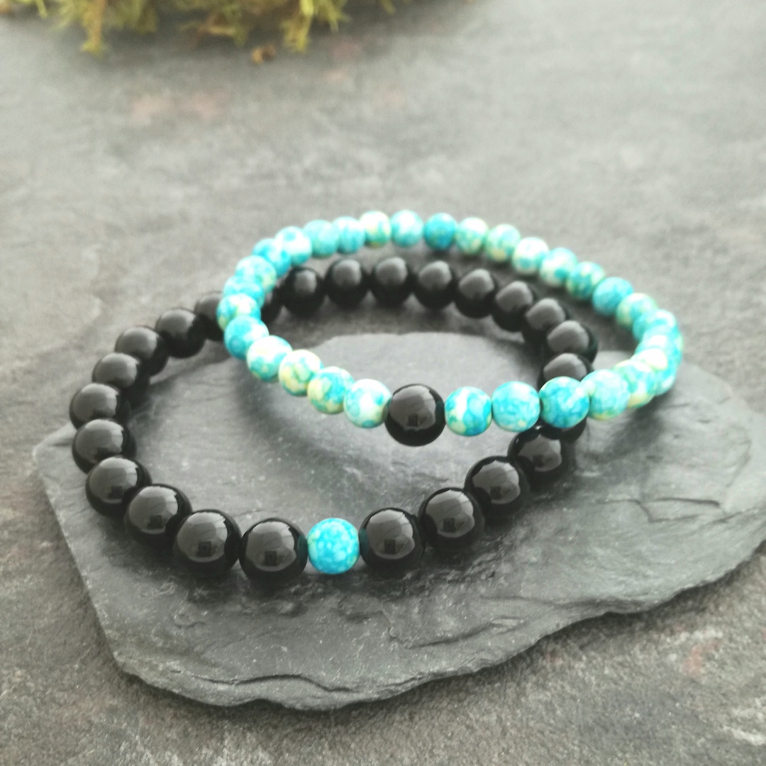 Distance Bracelets, Couples Matching Bracelets, Onyx Bracelet and ...