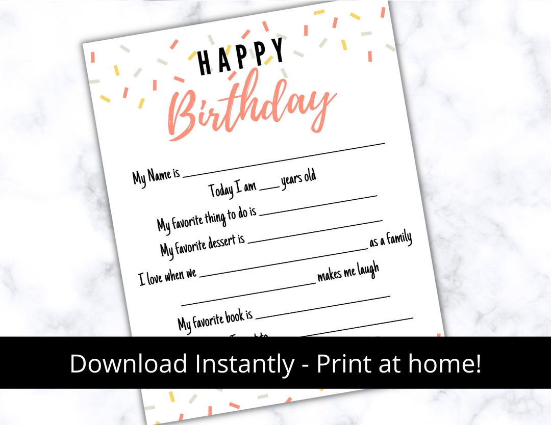 PRINTABLE DIGITAL DOWNLOAD Happy Birthday All About Me - Etsy